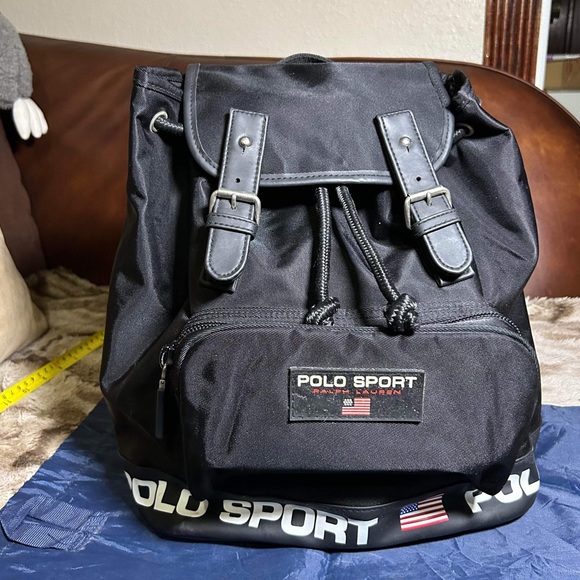 Polo by Ralph Lauren | Bags | Vintage 9s Polo Sport Ralph Lauren Logo Black Backpack | Poshmark